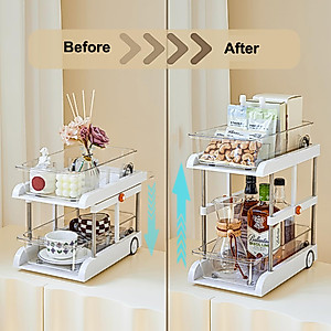 XIYAO 2 Tier Clear Organizer with Dividers and Wheels, Adjustable Under Sink Bathroom Closet organizer and Storage,Pull Out Medicine Cabinet organizer, Kitchen Pantry organizers and storage.