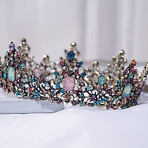 SNOWH Baroque Queen Crowns and Tiaras, Crystal Wedding Crown for Women, Vintage Birthday Tiara, Halloween Costume Party Hair Accessories with Gemstones