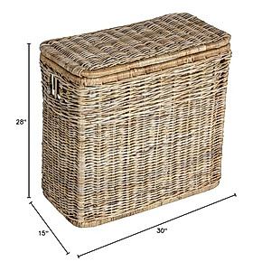 The Basket Lady 3-Compartment Wicker Laundry Sorter Hamper, 30 in L x 15 in W x 28 in H, Serene Grey
