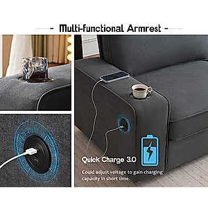 VanAcc Sofa, 89 inch Modern Sofa with USB Charging Ports & Cup Holders, Deep Seat Sofa Couch- Comfy Couch for Living Room (Charcoal Grey Chenille)
