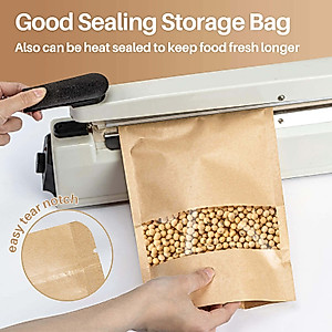 MAQIHAN 24 Stand Up Pouches Bags - 7"×10" Resealable Ziplock Kraft Paper Bags with Window Food Packaging Homemade Bagel Bread Cookie Candy Tea Herb Spice Coffee Jerky Dog Treat Bags Small Business