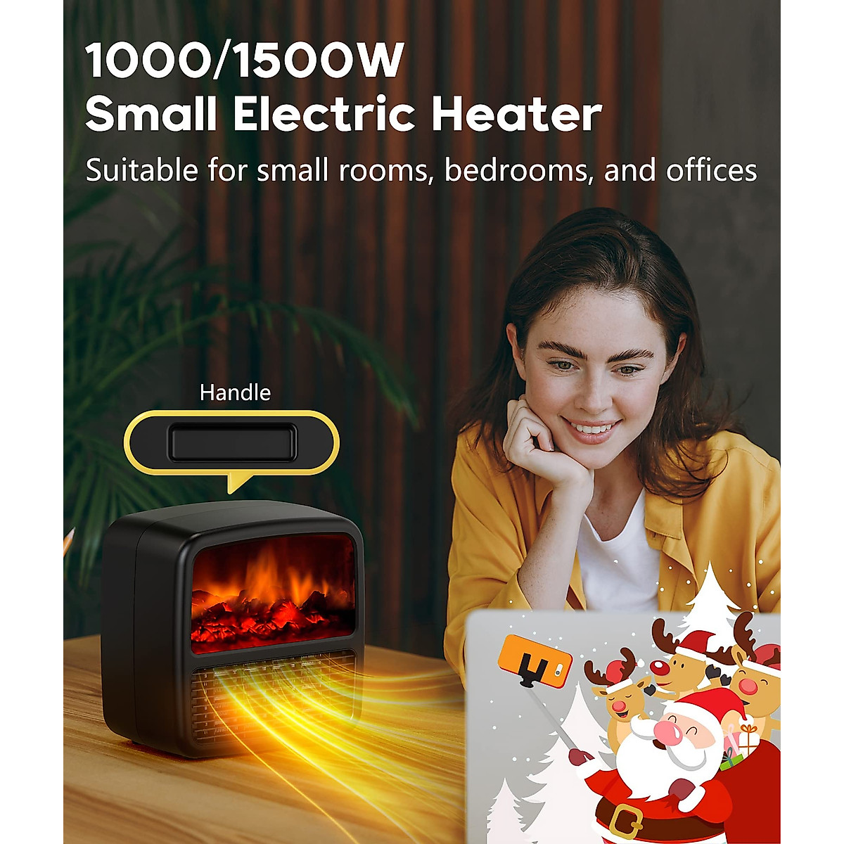 COSYAIREY Space Heater Fireplace, Energy Efficient Space Heater Dynamic Flame Effect, 30% Energy Saving,1s Fast Heating Electric Space Heaters for Indoor Use, Electric Space Heater Tip-Over Protection