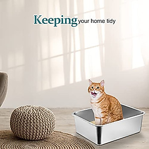 3 Pieces Stainless Steel Cat Litter Box Large Metal Litter Box Pets Litter Basin Pan Never Absorbs Odor, Rustproof, Easy to Clean, Safe and Hard for Cat Rabbits (17.7 x 13.8 x 5.9 Inches)
