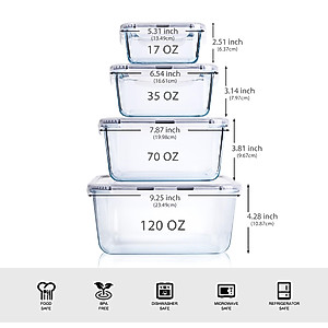 HUSANMP Extra Large Glass Storage Containers with Lids, Set-8-Piece Lunch Containers, Ideal for Storing Food, Vegetables, Fruits, Baking Cake & lot of other Tasty Food (Square)