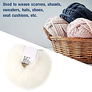 Soft Mohair Wool Knitting Yarn Lightweight Hand Knitwear Yarn DIY Shawl Scarf Crochet Thread(White)
