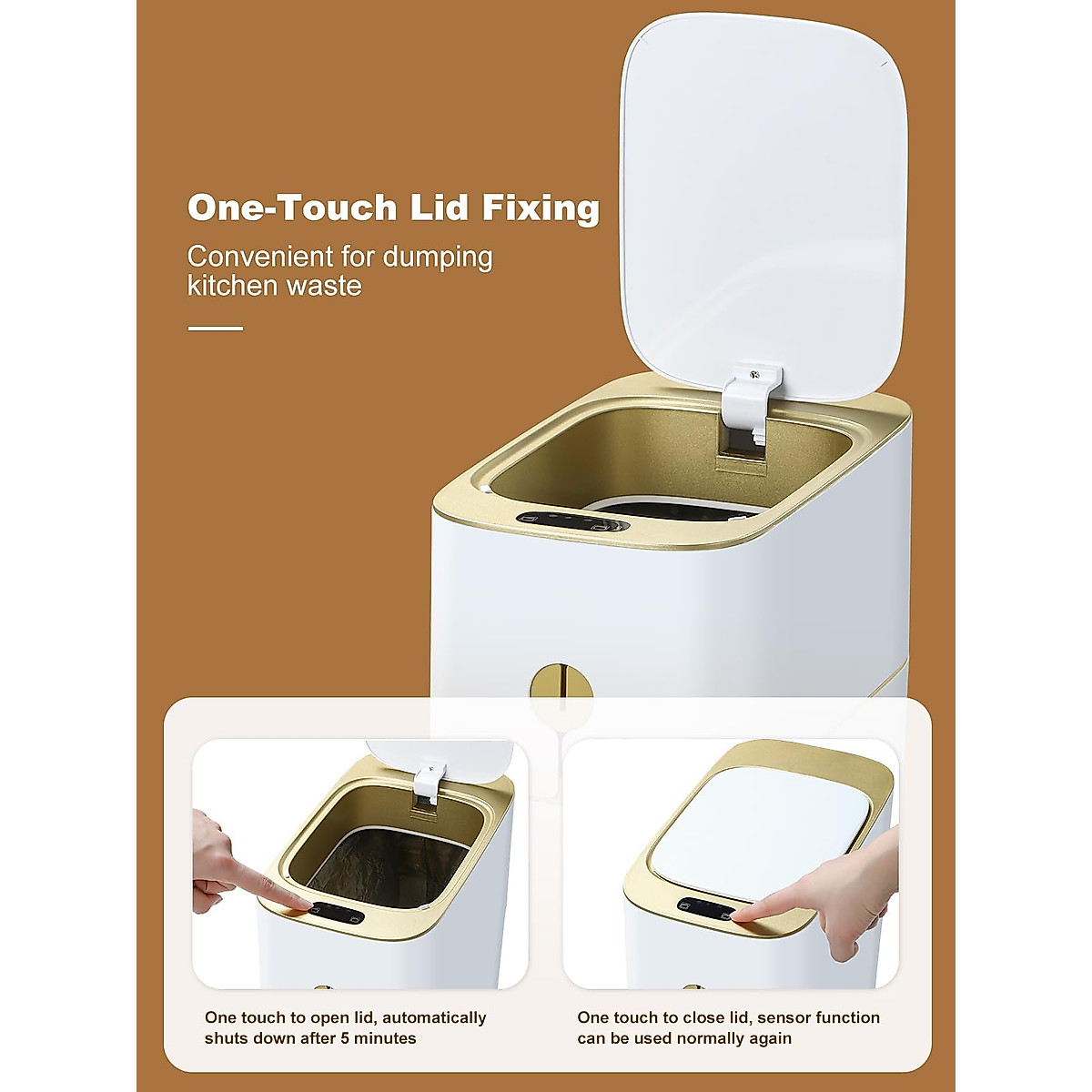 JUDRDO Kitchen Trash Can with Lid Soft Close, 13Liter /3.5 Gallon Automatic Garbage Can, Small Trash Can for Bathroom Bedroom Office Home Warehouse Appartment