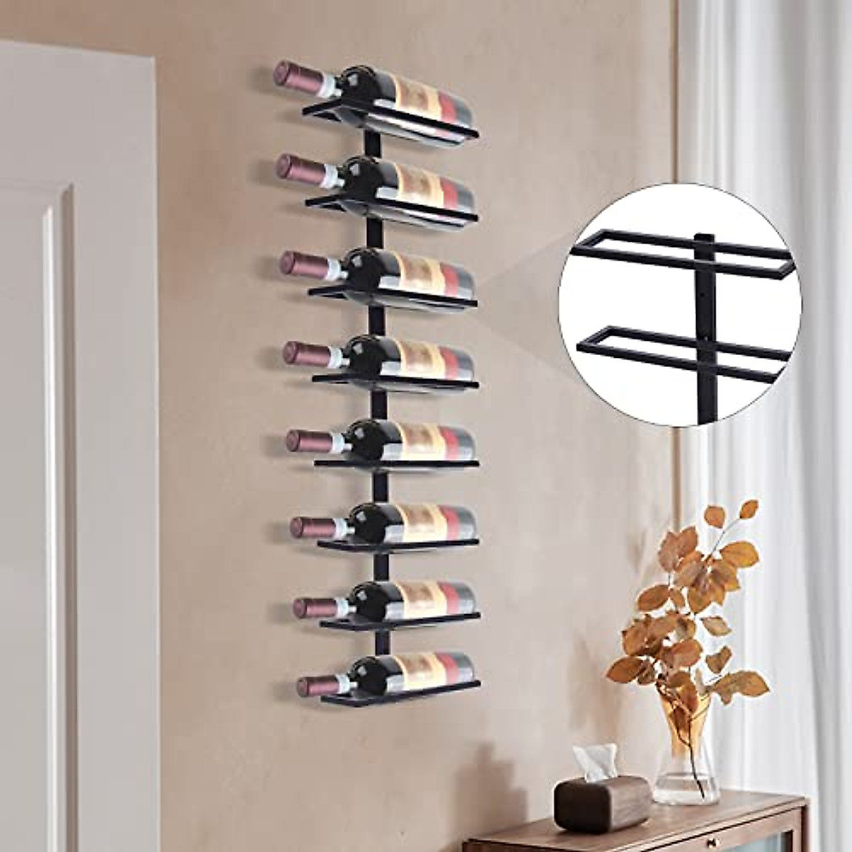 Gdrasuya10 Wall Mounted Wine Rack for 8 Bottles, Wall Wine Rack Wrought Iron Wine Storage Display Holder Rack Wine Bottle Hanging Holder Rack (Black)