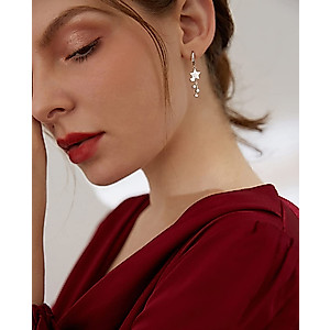 SLUYNZ 925 Sterling Silver Star Dangle Hoop Earrings for Women Star Hoop Earrings Droplet Dangle (A-Silver)