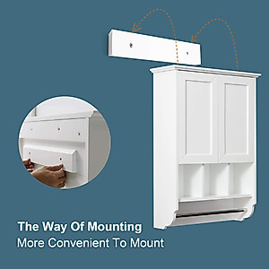 VANIRROR White Bathroom Wall Cabinet with Towel Bar,Wooden Medicine Cabinet Adjustable Shelves,23x32 Inch Kitchen Cabinet,Over Toilet Storage Cabinet for Bathroom,Kitchen,Laundry