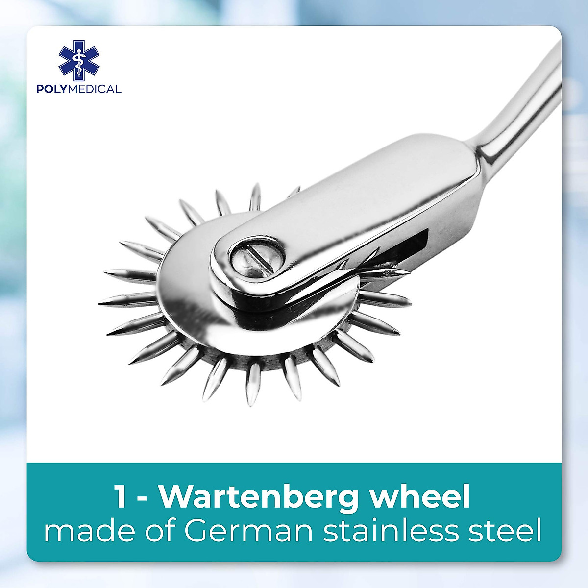 6 Piece Medical Student Diagnostic Kit - Reflex Hammer and Tuning Fork Set C 128 and C 512. Includes a Wantenberg Pinwheel and a Premium Japanese Steel Bandage Scissor 7.5”