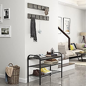 armocity Coat Rack Shoe Bench Sets, 3 Tier Entryway Shoe Bench with Coat Hook Industrial Entry Shoe Organizer for Entryway Closet Hallway Living Room Bedroom, Gray