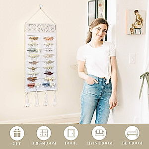 PABOBIT Claw Clip Organizer, Felt Hanging Hair Clip Organizer and Storage for Women, Macrame Claw Clip Holder Boho Decor for Wall, Door, Closet