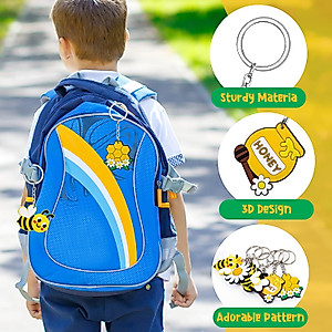 ZAUGONTW 48 Pcs Bee Keychain, Bee Party Favors Bee Decorations, Flower Honey Pots Bees Decor for Bee Theme Party Baby Shower Kids Birthday Supplies Decorations