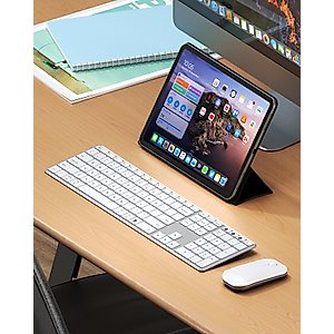 Wireless Bluetooth Keyboard and Mouse Combo (USB + Dual BT), seenda Multi-Device Rechargeable Slim Keyboard and Mouse, Compatible for Win 7/8/10, MacBook Pro/Air, iPad, Tablet - White Silver