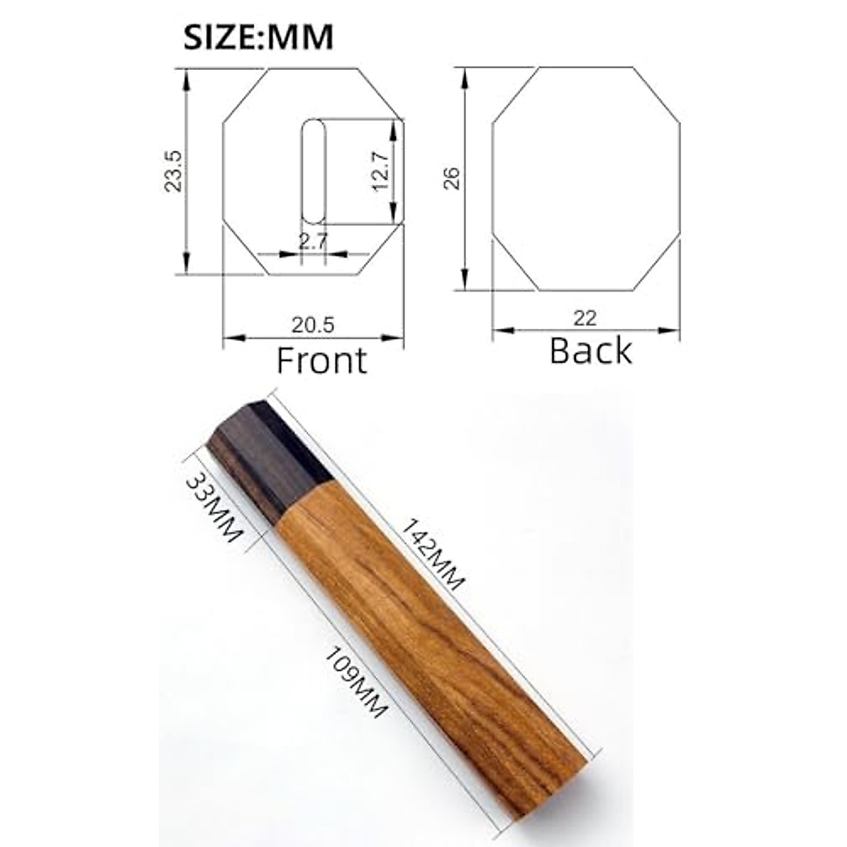 Echeson 1PC Japanese Solid Wood Octagonal Knife Handle, Blank DIY Cutter Grip Replacement is Suitable for Kitchen Knives, Fish Head Knives, Etc.