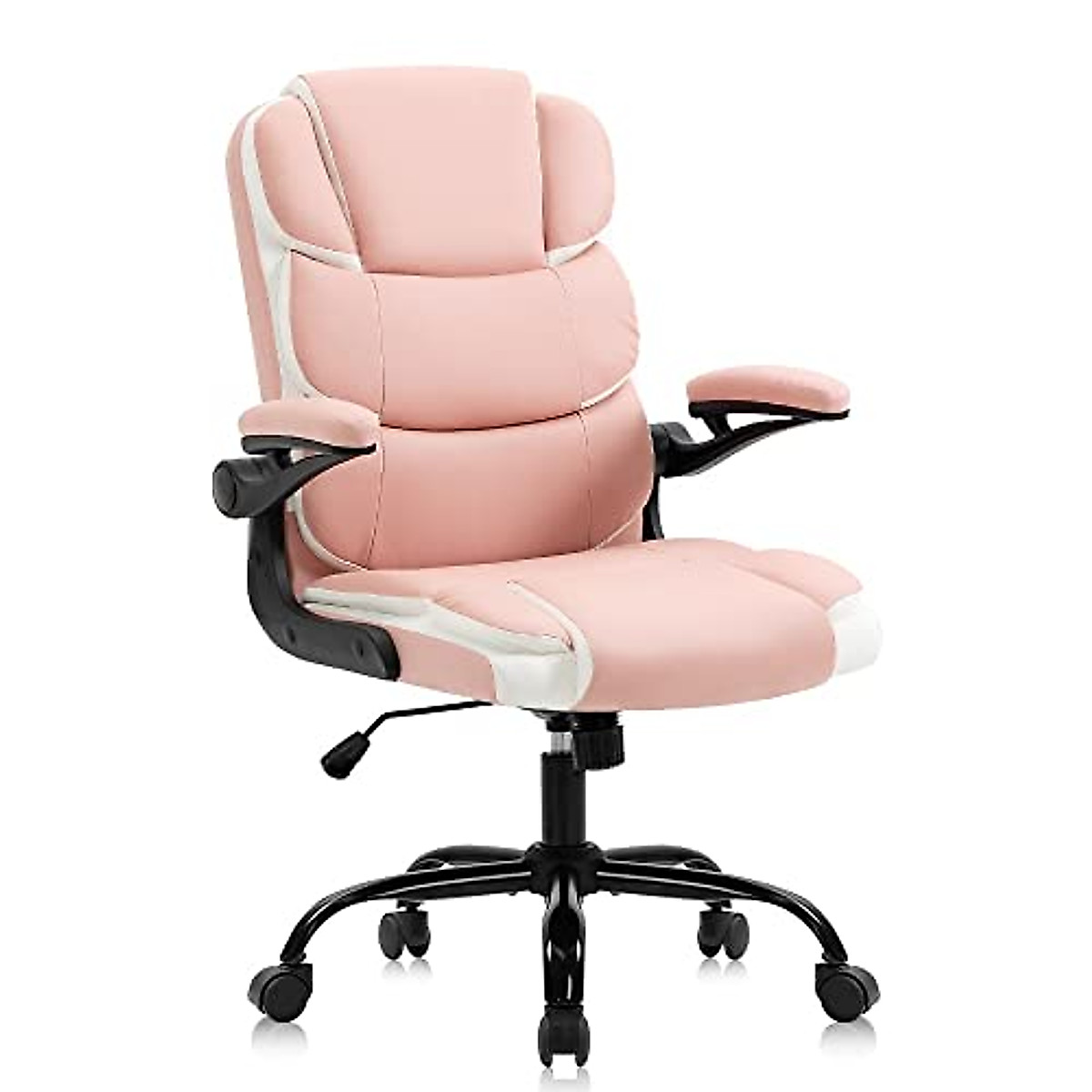 XBWEI Office Chairs Pink Desk Chair with Arms PU Leather Computer Chair for