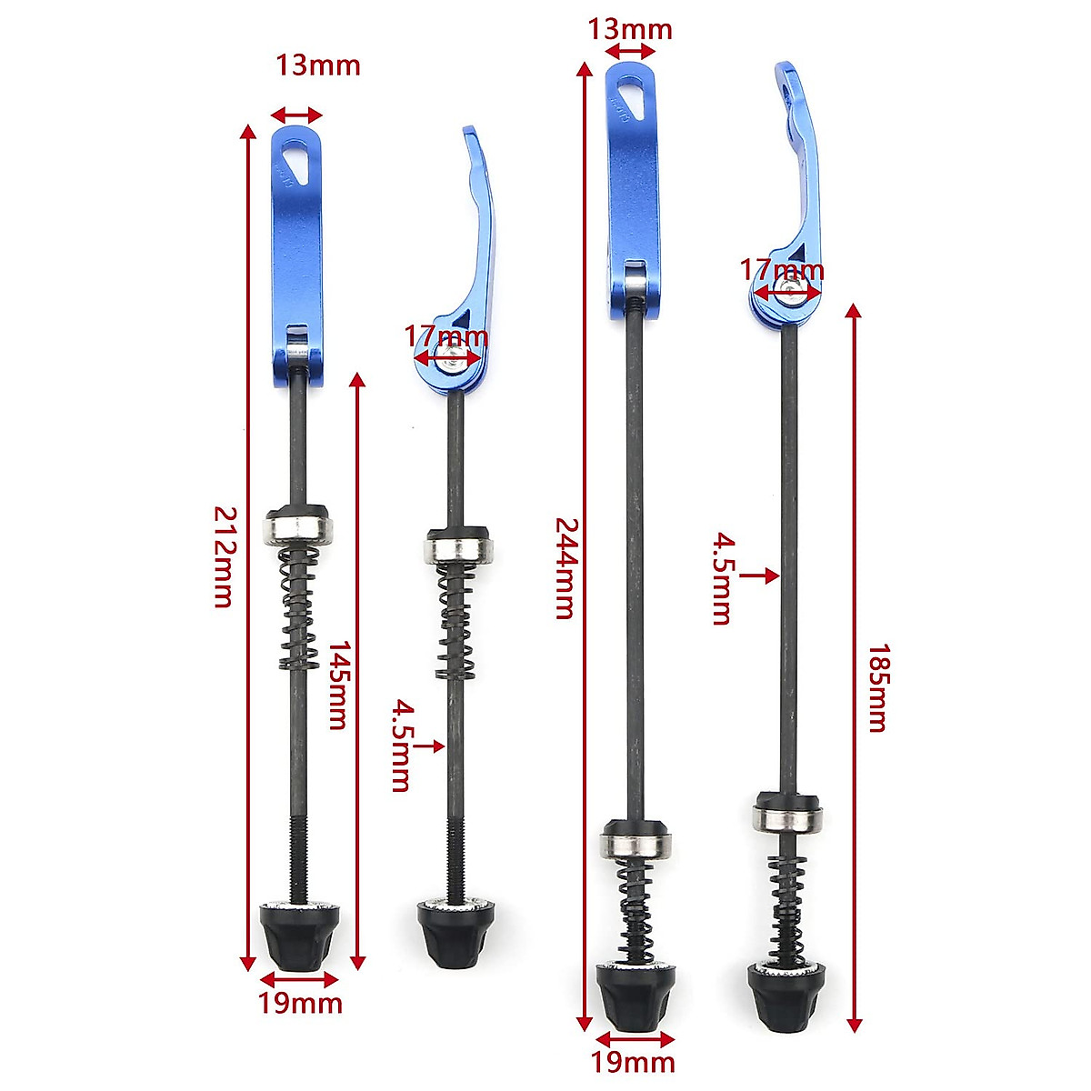 Ellbest 2 Pairs Blue Quick Release Bicycle Skewer Bicycle Hub Front & Rear Bicycle Axle Hollow Shaft Fit for Road Bike, Mountain Bike, MTB, BMX