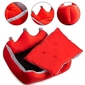 Hollypet Pet Bed for Dog and Cat Rectangle Plush Warm Puppy Sofa Mat Cushion, Red Crown