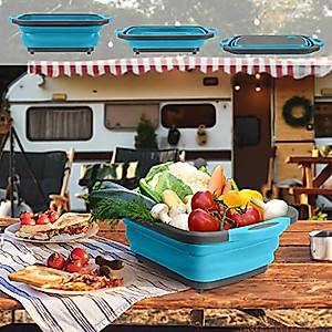 Camping Cutting Board, HI NINGER Collapsible Cutting Board with Knife and Towel Foldable Camping Dishes Sink Space Saving 3 in 1 Multifunction Storage Basket for BBQ Prep/Picnic/Camping Sink