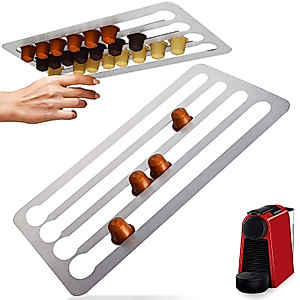 Stainless Steel Capsule Holder For Nespresso Pods, Vertically or Horizontally Mounted on Walls or Under Cabinets, 16"L x 8.6"W (41cm x 22 cm) Original Line Nespresso compatible Storage Holds 44