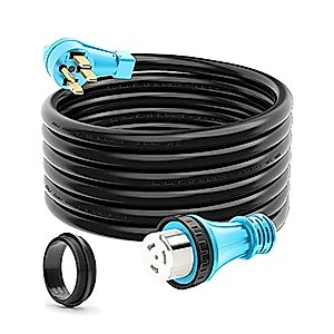 CircleCord UL Listed 50 Amp 25 Feet RV/Generator Cord with Locking Connector, Heavy Duty 6/3+8/1 Gauge STW Wire, 14-50P Male and SS2-50R Twist Locking Female for RV Camper and Generator to House