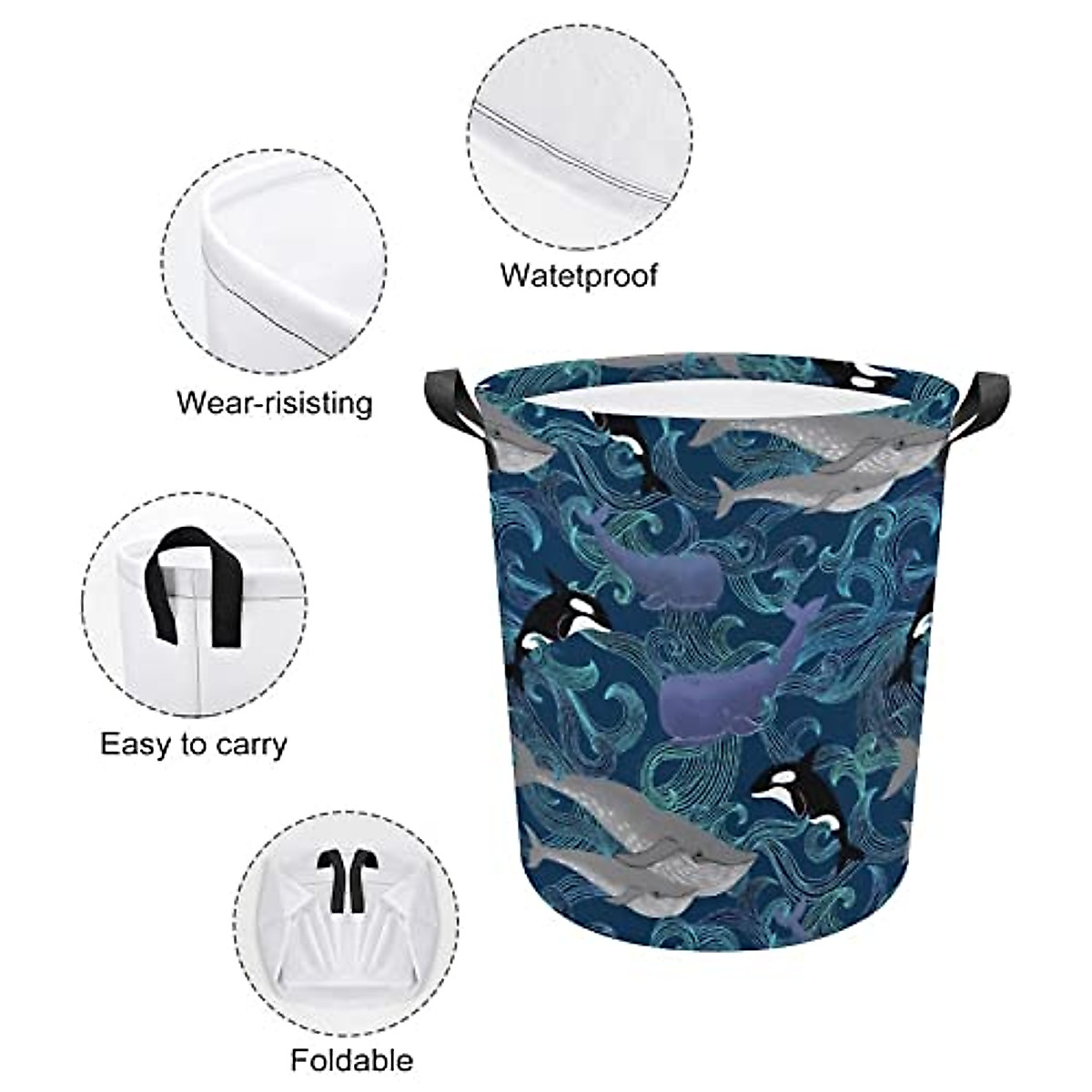 Whales Beautiful Ocean Giants Large Laundry Basket Hamper Bag Washing with Handles for College Dorm Portable