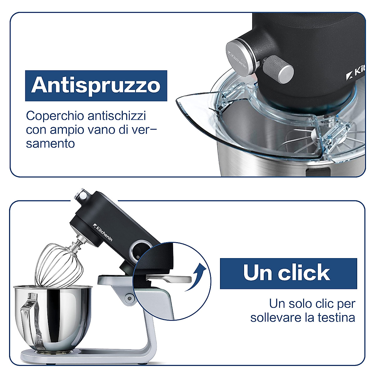 Stand Mixer,Kitchenin 5.3-Quart 8-Speeds Tilt-Head All Metal Food Mixer,400 Watt DC Motor Electric Mixer with 12-Wire Whip,Flat Beater,Stainless Steel Dough Hook & Pouring Shield,Black, KM50