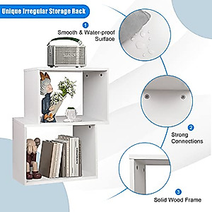 Giantex 3-Tier Geometric Bookshelf White, 28’’ Tall Wood S-Shaped Display Shelves, Freestanding Open Shelves Nightstand, Floor Standing Display Shelf Bookcase for Living Room, Bedroom