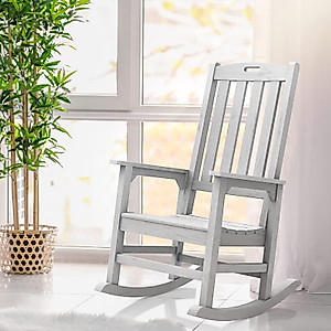 Vaneventi Outdoor Rocking Chair with 350 lbs Support, All-Weather Oversized Outdoor Chair, Fade-Resistant Porch Rocker Chair, 34L 27W 46.8H, Gray, Grey