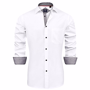J.VER Men's Casual Long Sleeve Stretch Dress Shirt Wrinkle-Free Regular Fit Button Down Shirts White Black