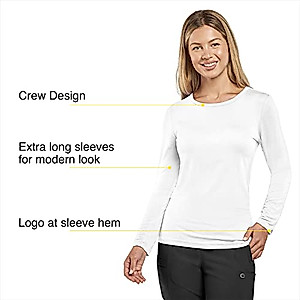 WonderWink Layers Women’s Silky Long Sleeve Tee — White, Medium