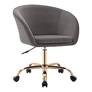 Duhome Velvet Vanity Chair with Wheels, Upholstered Task Chair with Arms Height Adjustable Home Office Chair for Bedroom Living Room Study Grey Velvet