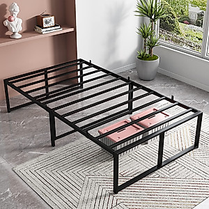 IDEALHOUSE Twin Metal Platform Bed Frame with Sturdy Steel Bed Slats,Mattress Foundation No Box Spring Needed Large Storage Space Easy to Assemble Non-Shaking and Non-Noise Black