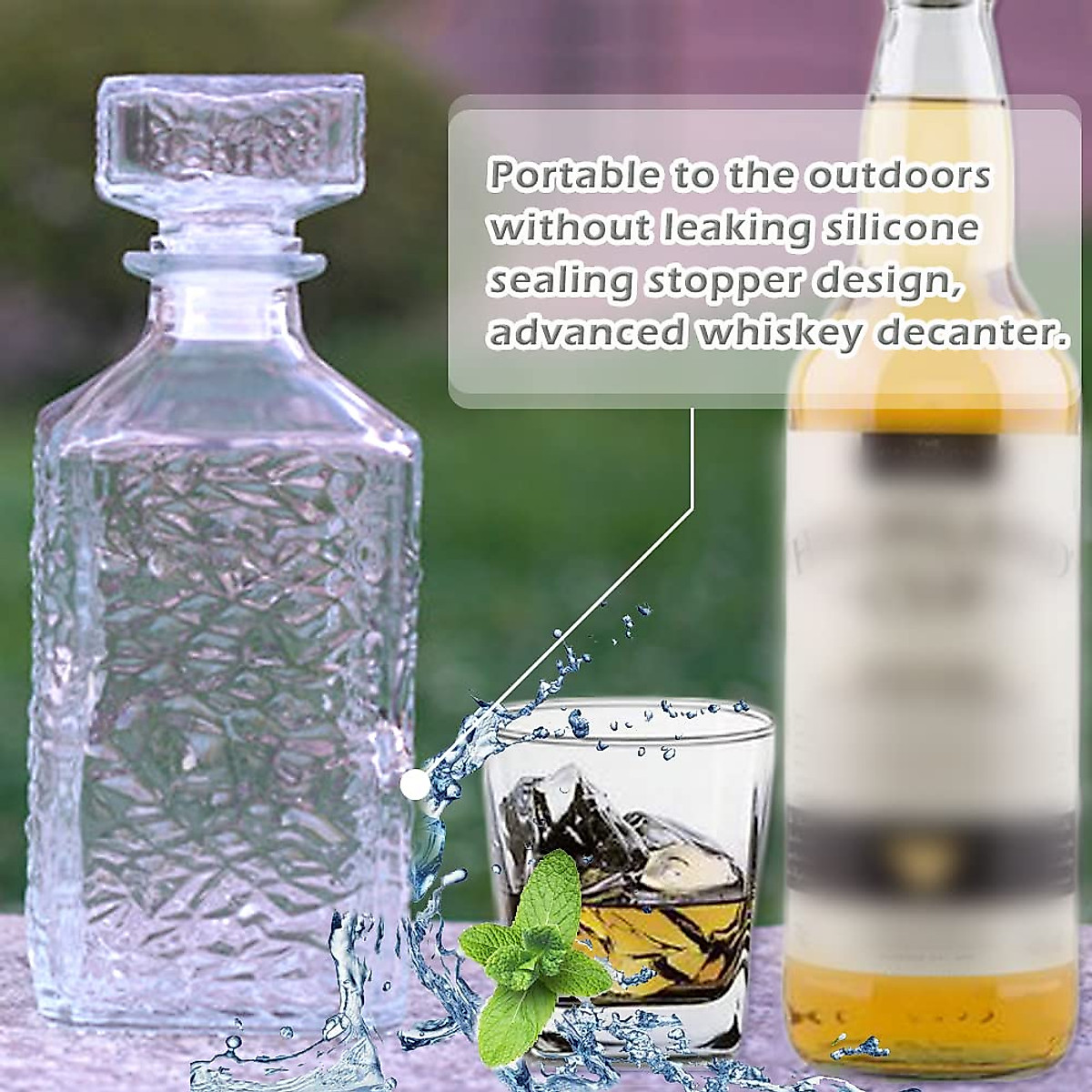 Bunhut Whiskey Decanter with Airtight Geometric Stopper,32oz Liquor Decanter,Glass Decanter,Diaphanous Liquor Bottle,Decanter with Airtight Lid for Whiskey,Vodka,Bourbon,Scotch,Brandy,Wine