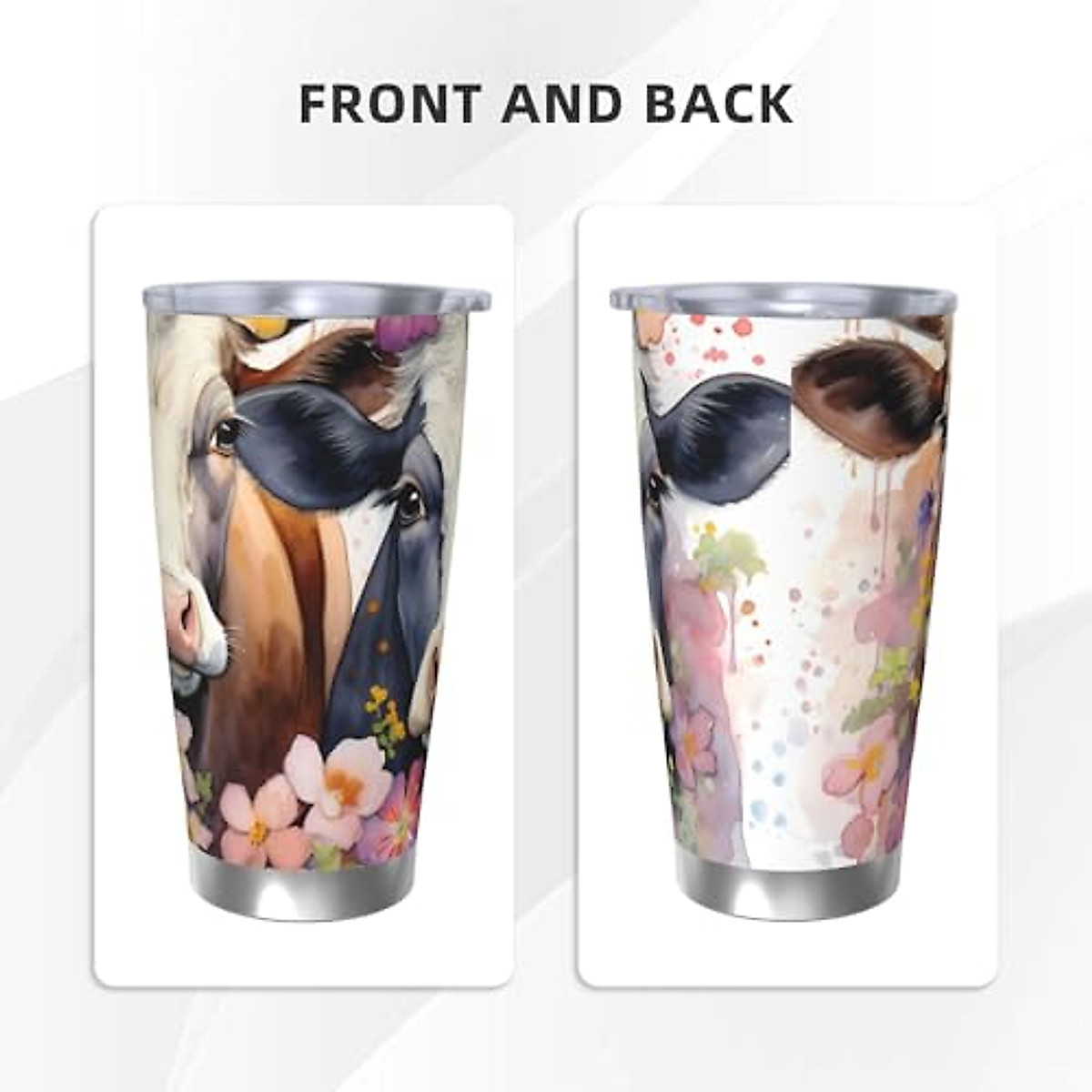 AYCZN Watercolor Cows 20 OZ Tumbler Stainless Steel Travel Coffee Mug, Daisy Flower Insulated Water Bottle with Lid and 2 StrawsLeakproof Thermal Cup