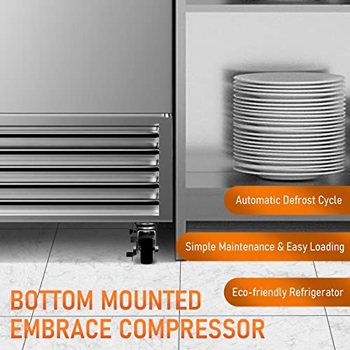 HOCCOT Commercial Refrigerator 54” Two Solid Door Reach-In Cooler, Stainless Steel 2 Sections Air-cooled Refrigerator with Adjustable +33°F~+41°F Temp Range in LCD Display, 49 Cu.Ft for Restaurant