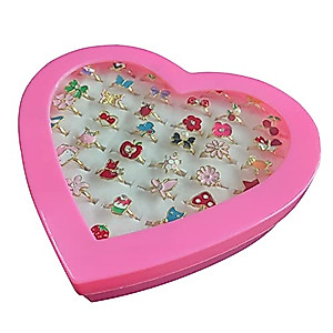 monochef 36pcs Little Girl Jewel Rings in Box Adjustable No Duplication Children Girls Kids Pretend Play Costume Princess Dress Up Jewelry Rings Party Favors Toys Gifts for Girls