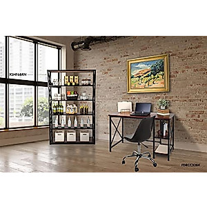 Displays2go Industrial-Style Desk, Two Shelves, Steel X Sides - Dark Wood Tone (FDXDESKBRN)