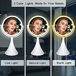 McegFen Rechargeable Lighted Makeup Mirror, 3 Color Lights Double-Sided 1x/5x Magnifying Mirror, Brightness Adjustable Smart Vanity Mirror with Lights Mode 360°Swivel and Touch Control Design