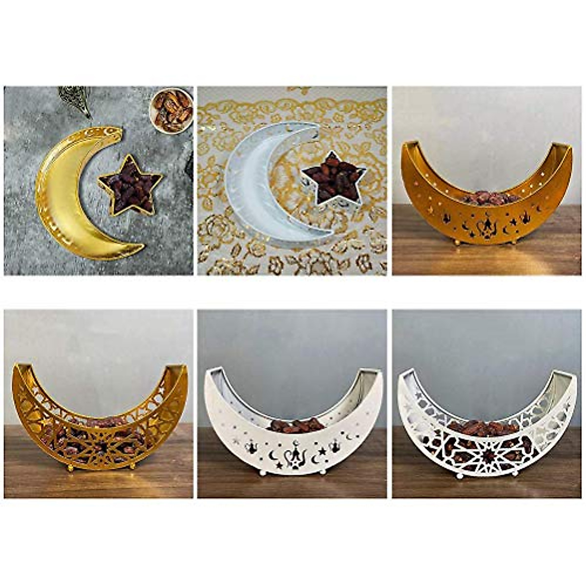 Faruxue Ramadan Metal Tray, Muslim Islam Mubarak Food Tray with Crescent Moon and Star, Perfect for Home Party, Ramadan Festival Theme Party Decoration