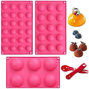 Webake Hot Chocolate Bomb Mold 3 Pack Silicone Round Sphere Baking Mold, Hemisphere Molds For Halloween Eyeball Candy Jello Mousse Cake Decoration, LFGB Grade (6,15 & 24 Holes) Include 2 Filling Scoop