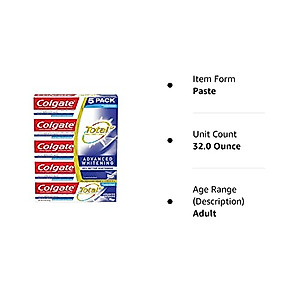 Colgate Total SF Advanced Whitening Toothpaste 6.4 oz, 5-pack