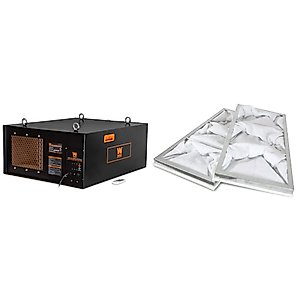WEN 3417 3-Speed Remote-Controlled Industrial-Strength Air Filtration System (556/702/1044 CFM) & 3415AF1 1-Micron Industrial-Strength Inner Air Filter, Two Pack