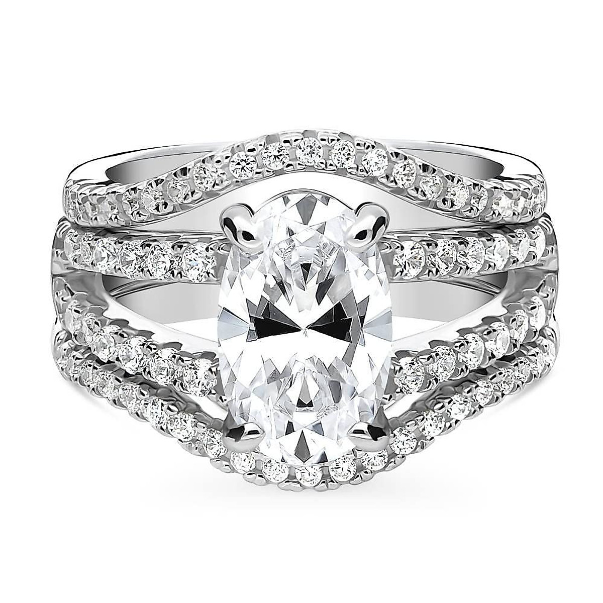 BERRICLE Sterling Silver Solitaire Wedding Engagement Rings 2.7 Carat Oval Cut Cubic Zirconia CZ Split Shank Ring Set for Women, Rhodium Plated Size 7