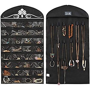 Misslo Jewelry Hanging Non-Woven Organizer Holder 32 Pockets 18 Hook and Loops - Black