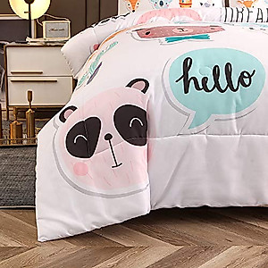 Btargot Jungle Animals Boys Girls Ultra Soft Comforter Set Zoo Party Cute Panda Cat Koala Giraffe Lion Cat Print Bedding Sets Full Size