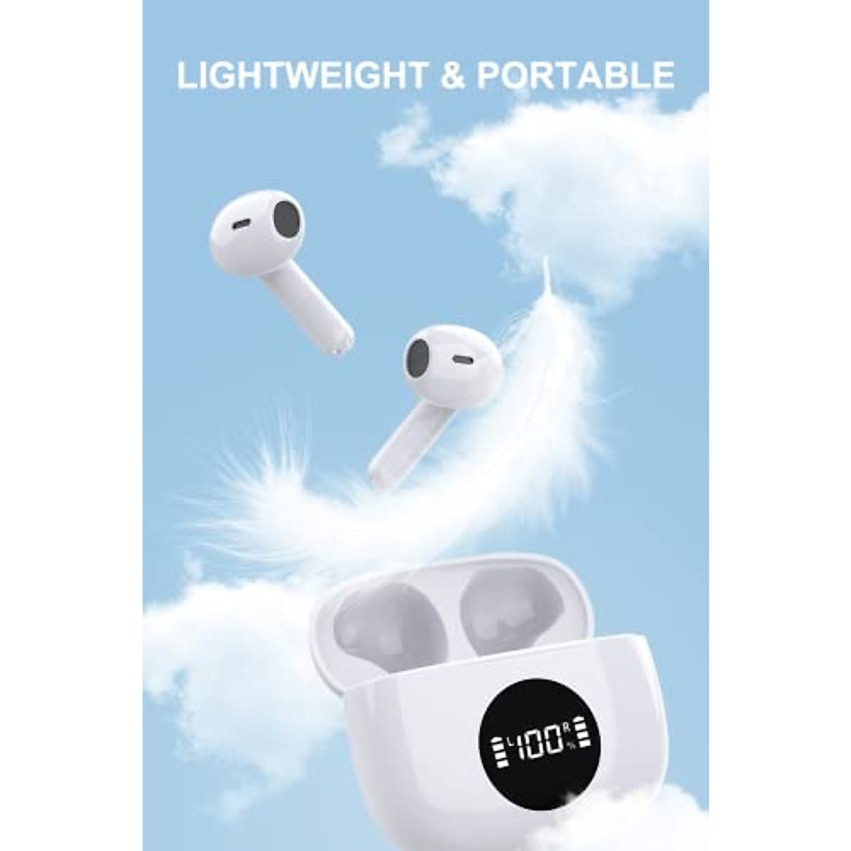 ZONWOO Wireless Earbuds, Bluetooth 5.3 Headphones with Charging Case, Touch Control in-Ear Stereo Earphones with Mic for Cellphone, IPX5 Waterproof Wireless Ear Buds for Running Workout