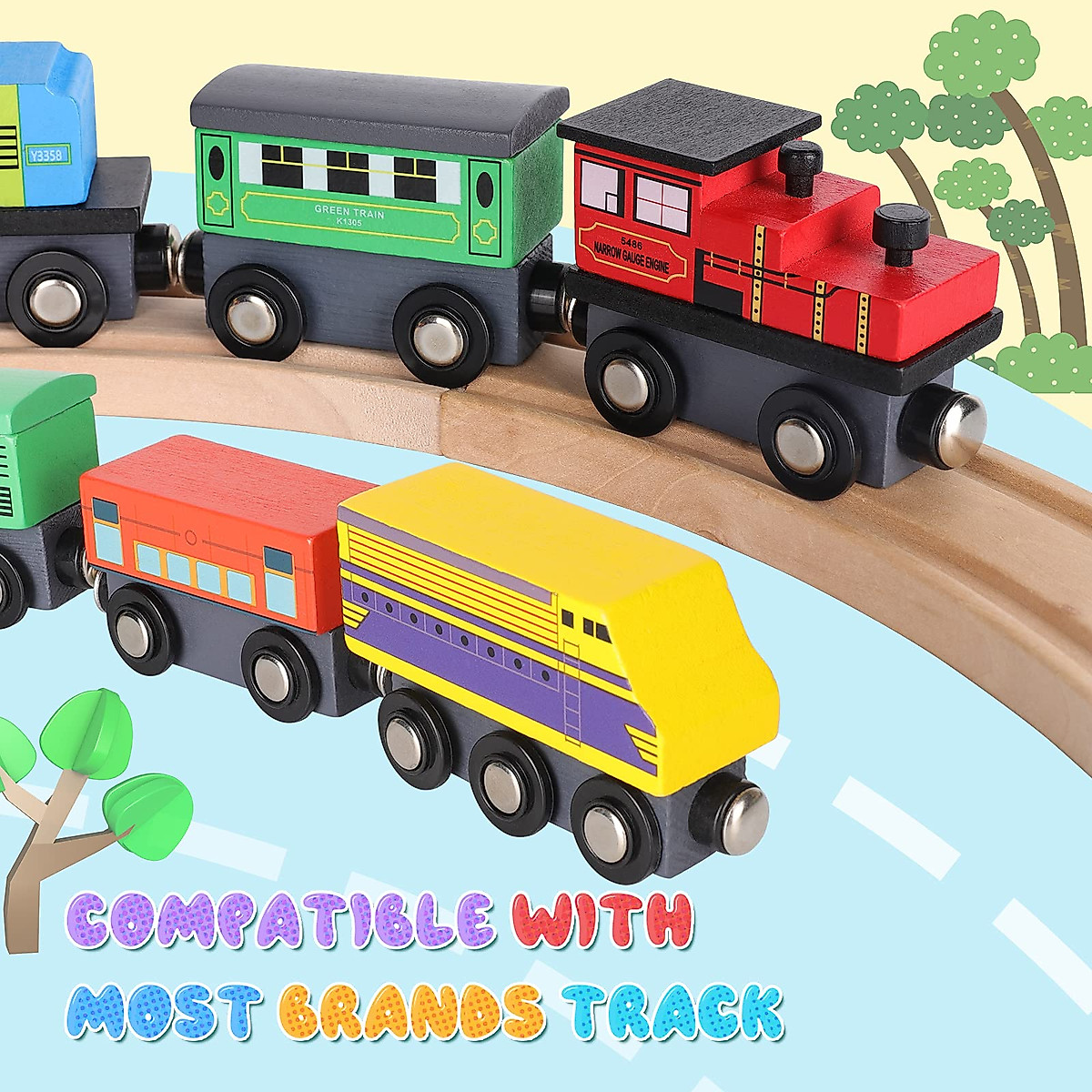 DeXop Toy Train Sets 12 PCS with Box Wooden Train Toys Magnetic Sets for Kids Toddler Gift for Christmas and Birthday for Boys and Girls