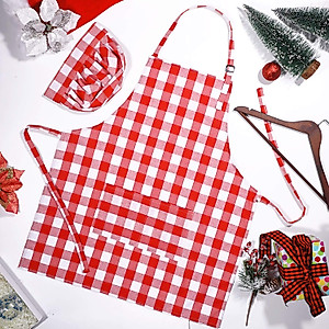 SATINIOR 2 Pcs Chef Costume Chef Hat Apron Set for Adult Baker Apron Hat Costume for Halloween Cosplay Party Gift (Red, White,Plaid Style)