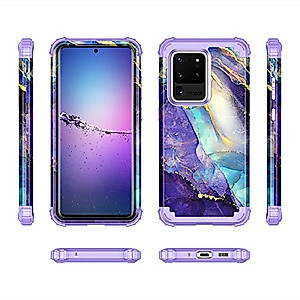 Rancase Compatible with Galaxy S20 Ultra Case,Three Layer Heavy Duty Shockproof Protection Hard Plastic Bumper +Soft Silicone Rubber Protective Case for Samsung Galaxy S20 Ultra 6.9 inch,Purple